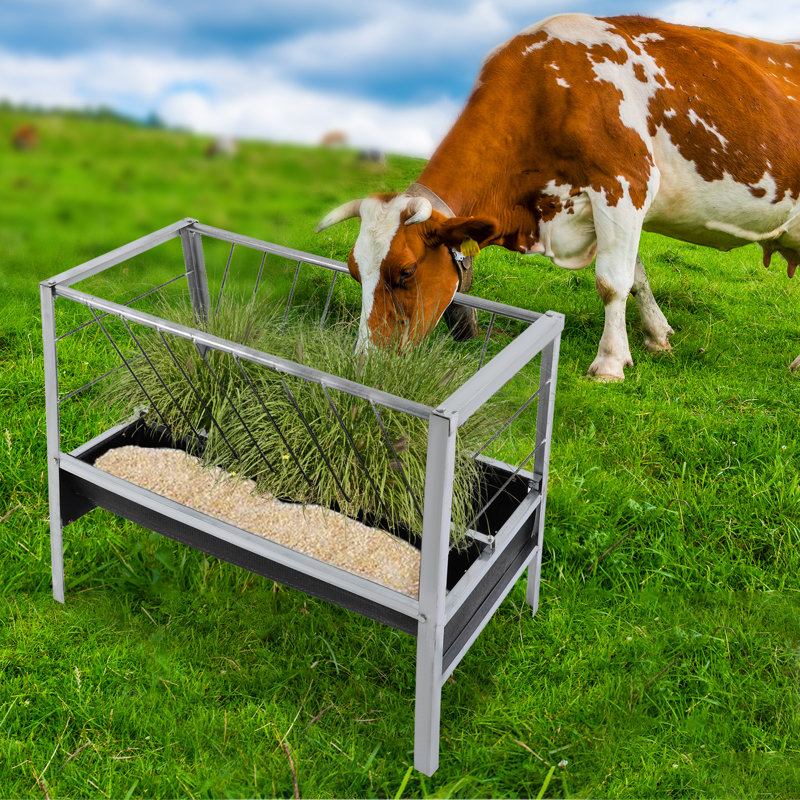 Latitude Run® Large Capacity Livestock Feed Trough 2-In-1 Grain& Hay Feeder For Goats Sheep ...